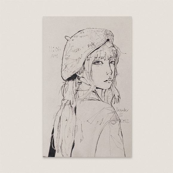 Art | Original Black Ink Girl Anime Style Portrait Traditional Artwork ...